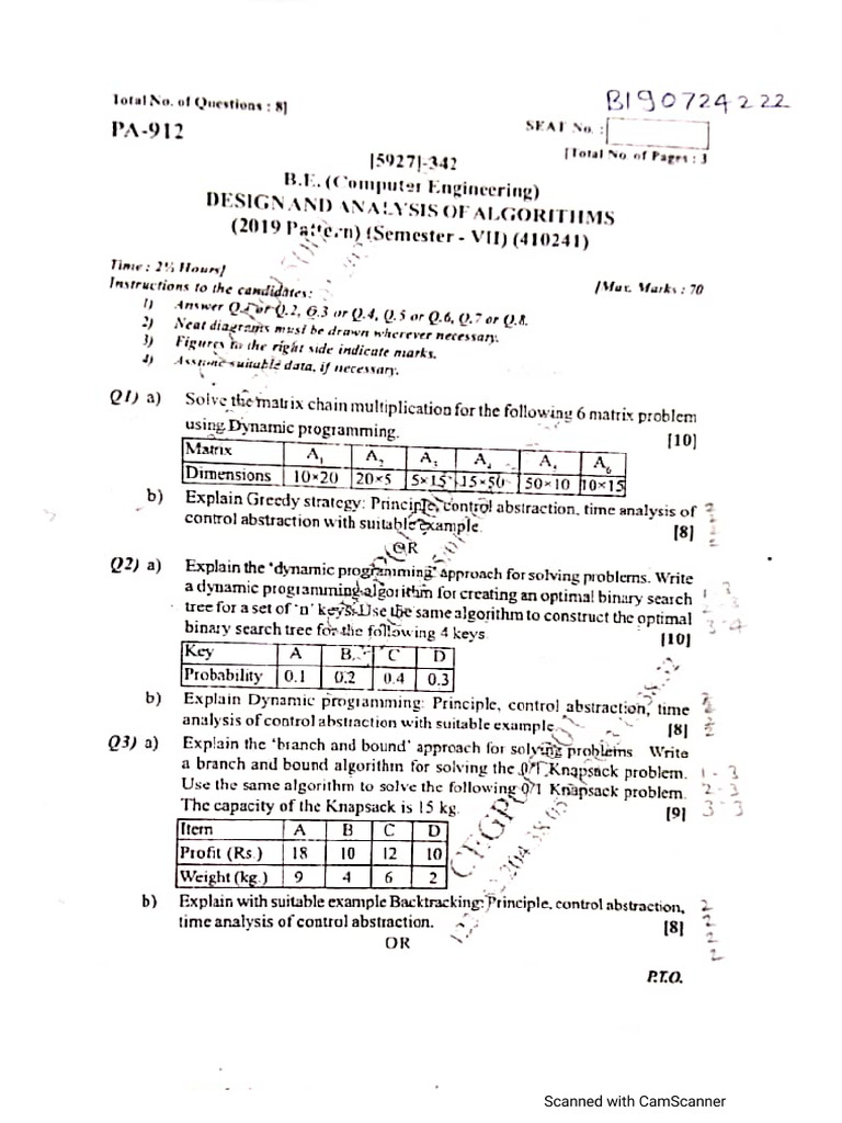 DAA Question Paper | PDF
