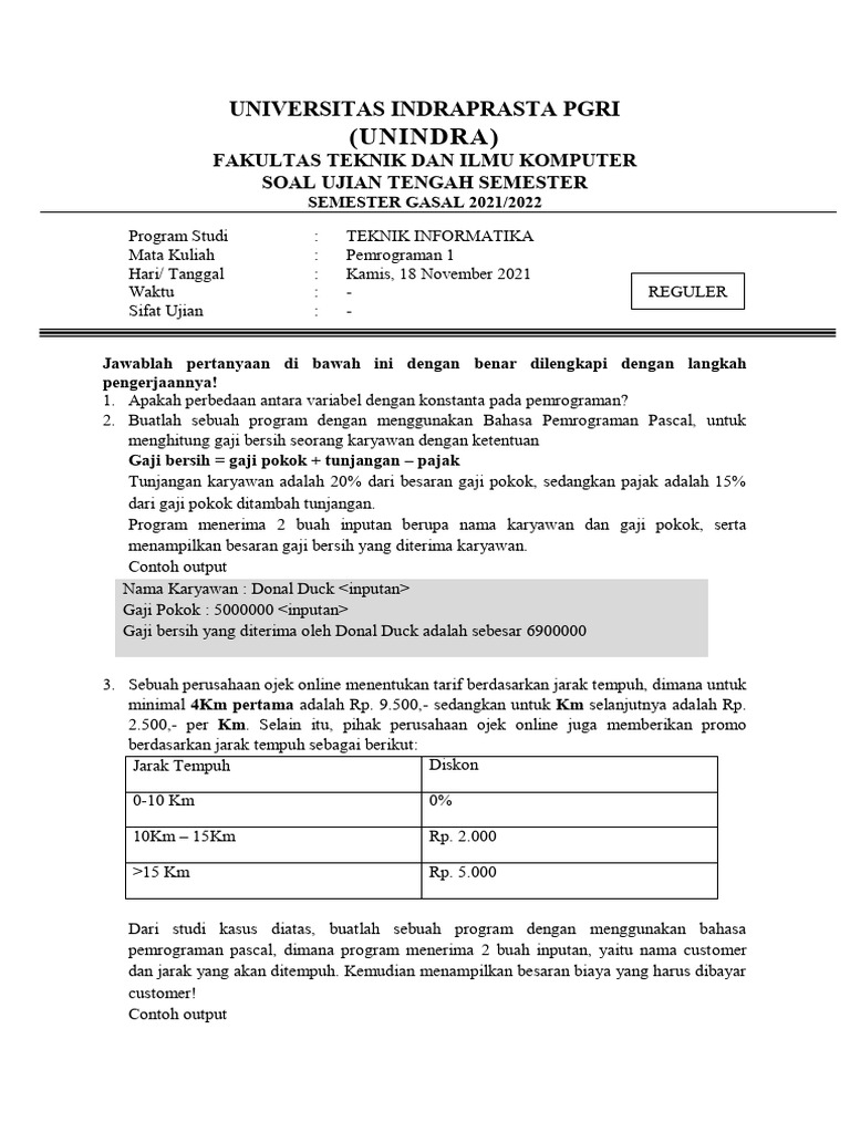 UTS Pemrograman 1 REG | PDF