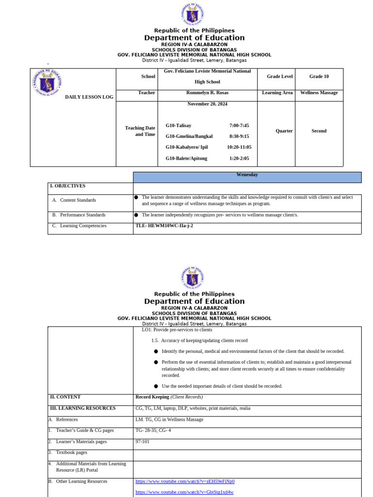 Record Keeping DLL TLE10 H.E WM Q2 L16-17 W7LO1-1.5. | PDF | Learning | Cognition