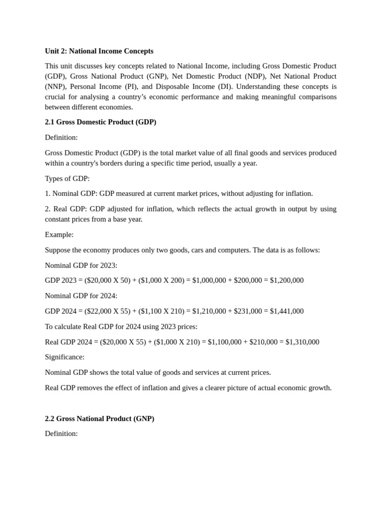 Basic Concepts of National Income With Examples. | PDF | Gross Domestic ...