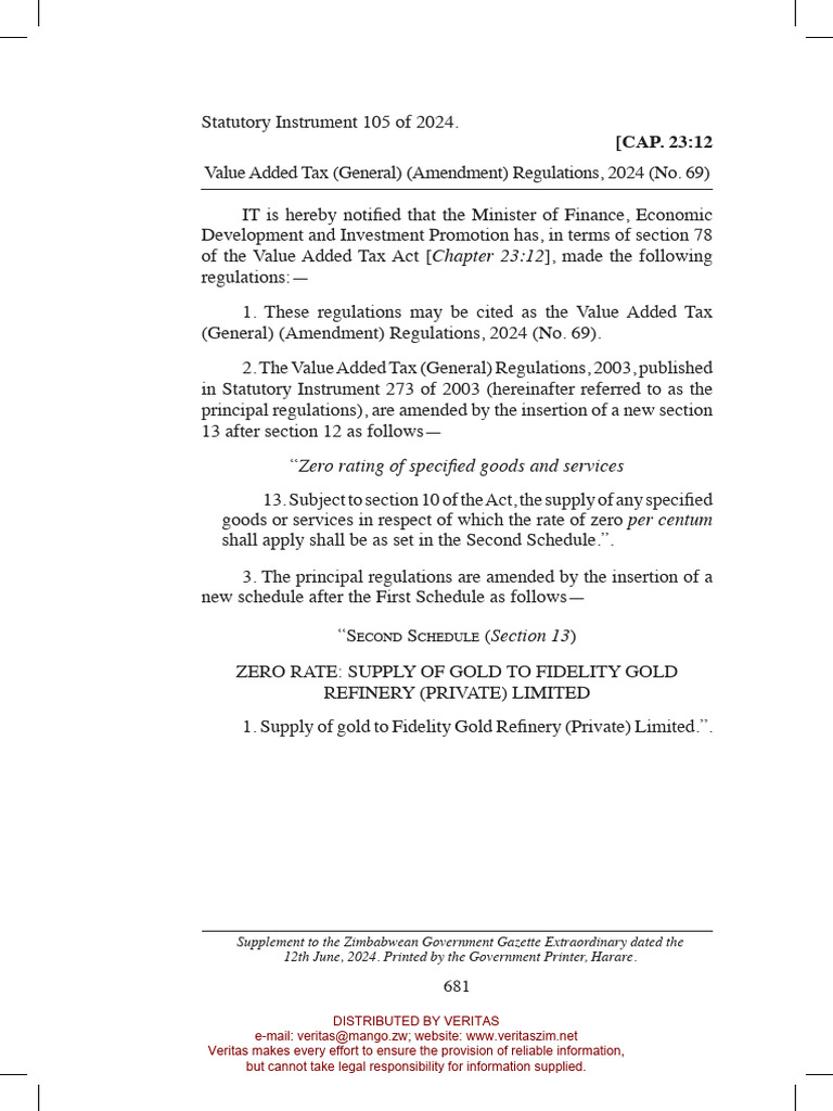 SI 2024-105 Value Added Tax (General) (Amendment) Regulations, 2024 (No ...