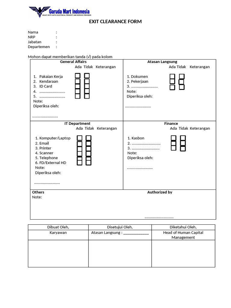 Exit Clearance Form | PDF