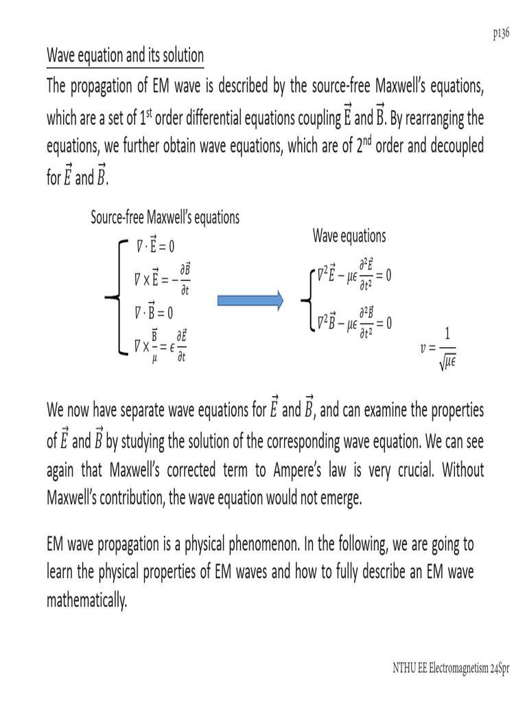 EM Wave Equation and Solutions Explained | PDF | Waves | Maxwell's ...