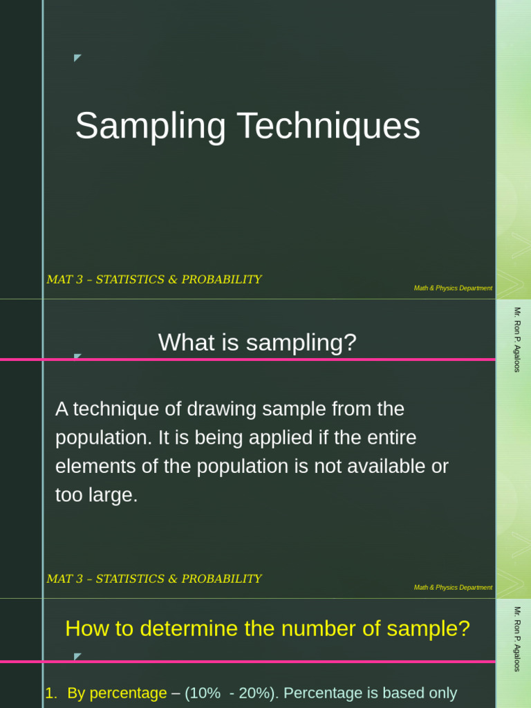 (Wk-3) Sampling Techniques - MEAN, VAR, SD | PDF | Sampling (Statistics) | Estimator