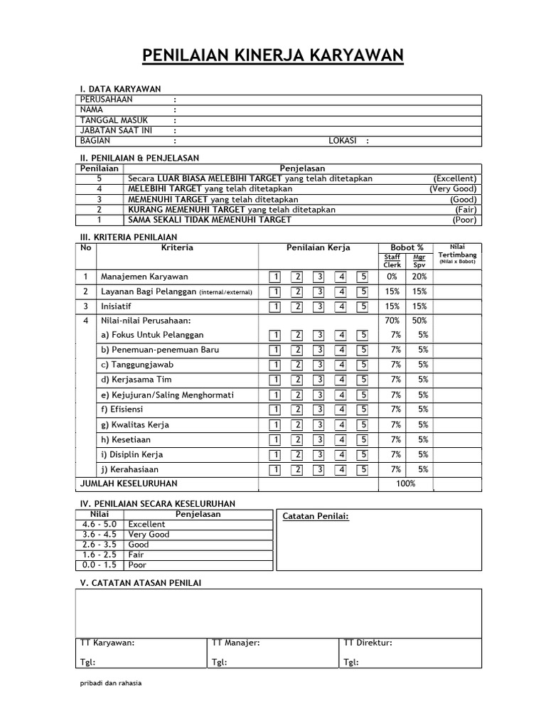 Form Penilaian Kinerja Karyawan | PDF