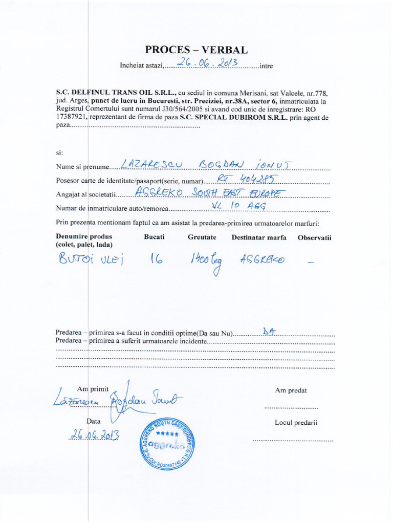 Proces Verbal Model | PDF