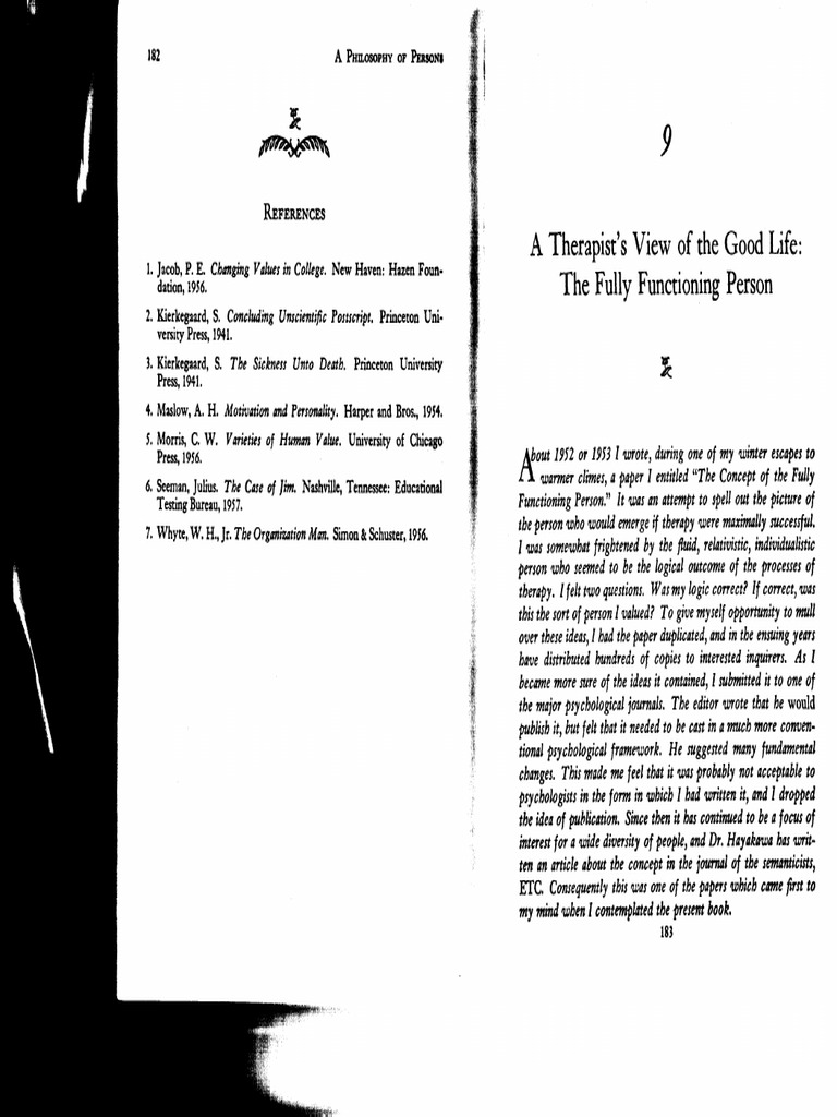 Carl Rogers A Fully Functioning Person | PDF | Psychotherapy | Experience
