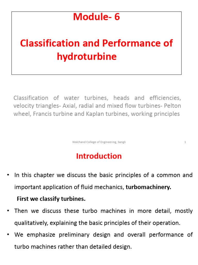 Module - 6 Classification and Performance of Hydro Turbines - CORRECTED ...
