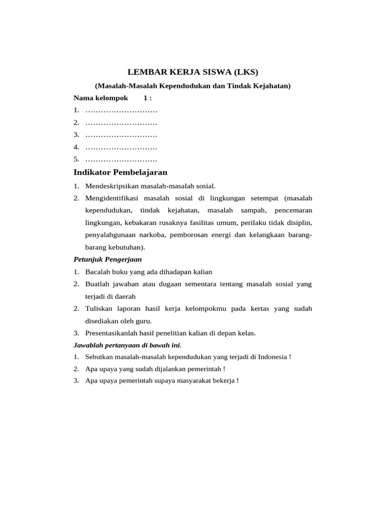 LKS: Masalah Sosial dan Solusi | PDF | Sains & Matematika