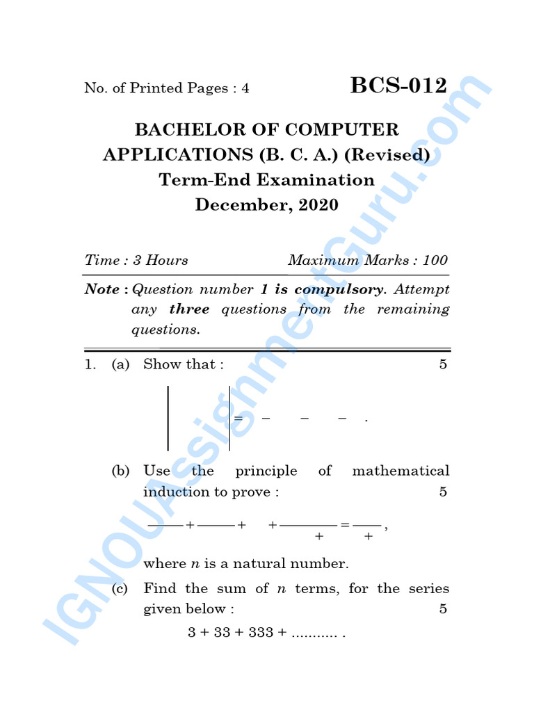 Bachelor of Computer APPLICATIONS (B. C. A.) (Revised) Term-End ...