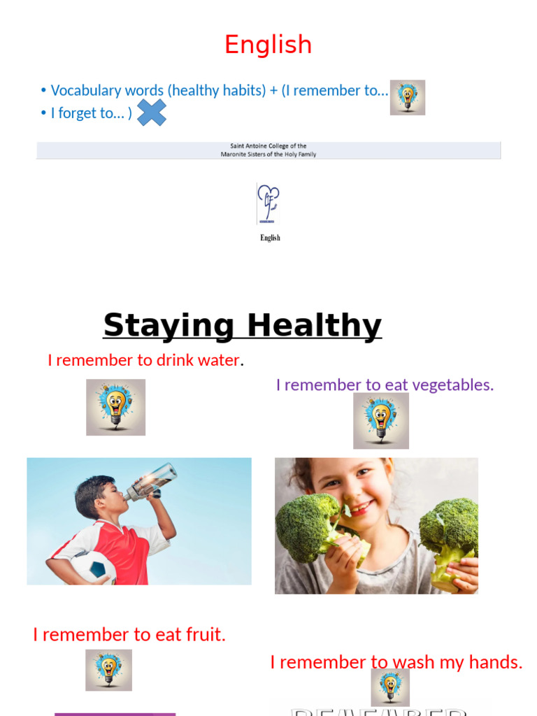Healthy Habits Vocabulary Guide | PDF