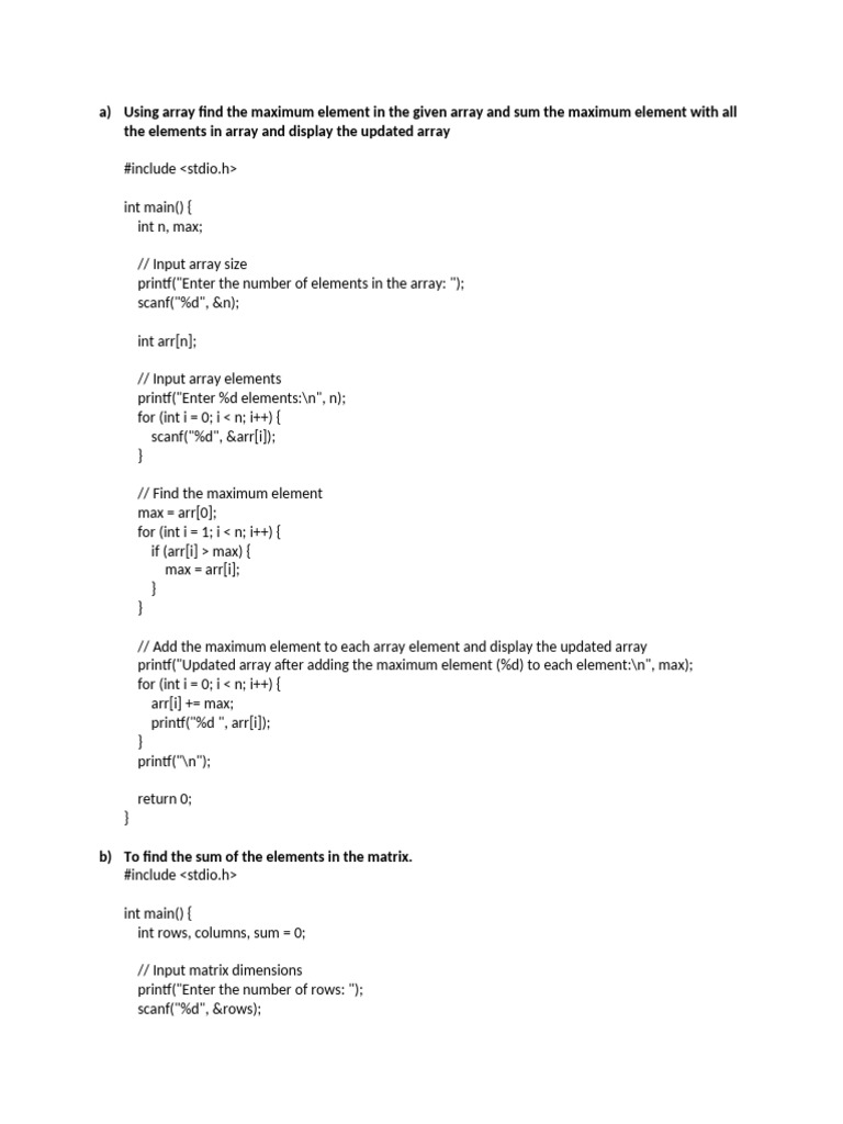 A) Using Array Find The Maximum Element in The Given Array and Sum The Maximum Element With All ...