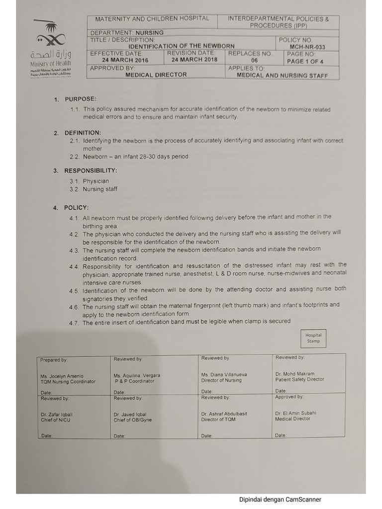 Identification of The Newborn | PDF
