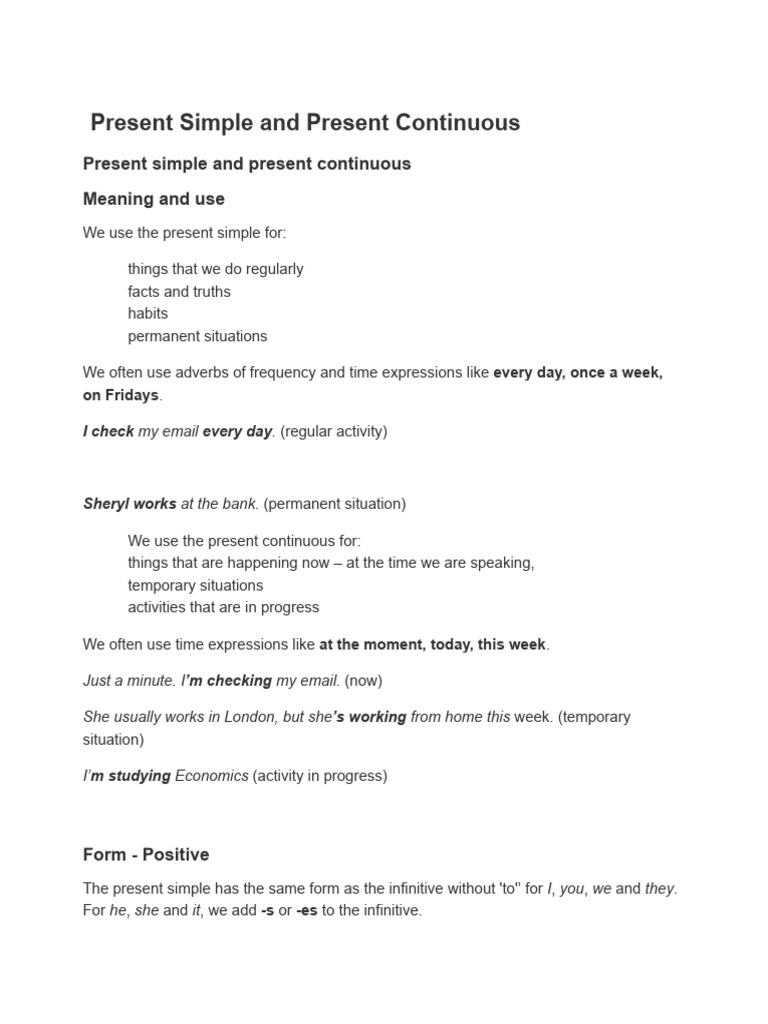 Present Simple vs. Continuous Explained | PDF | Verb | Linguistic Typology