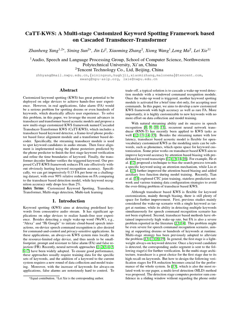 CaTT-KWS: Enhanced Keyword Spotting | PDF | Speech Recognition ...