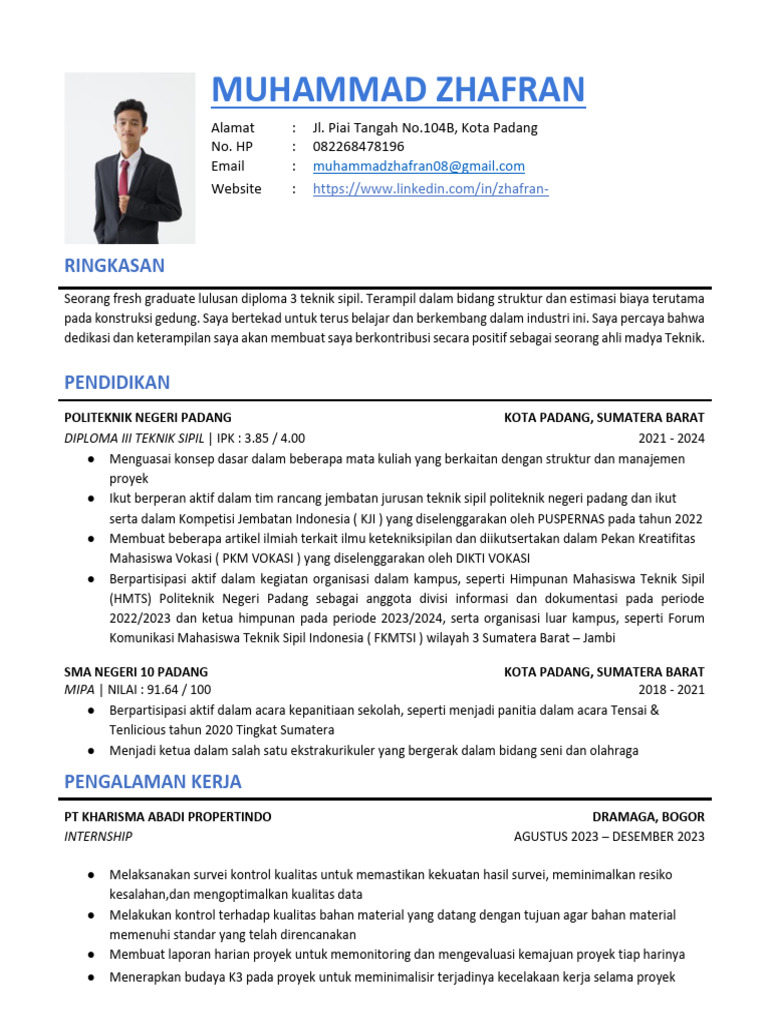 Fresh Graduate Teknik Sipil Berpengalaman | PDF | Seni