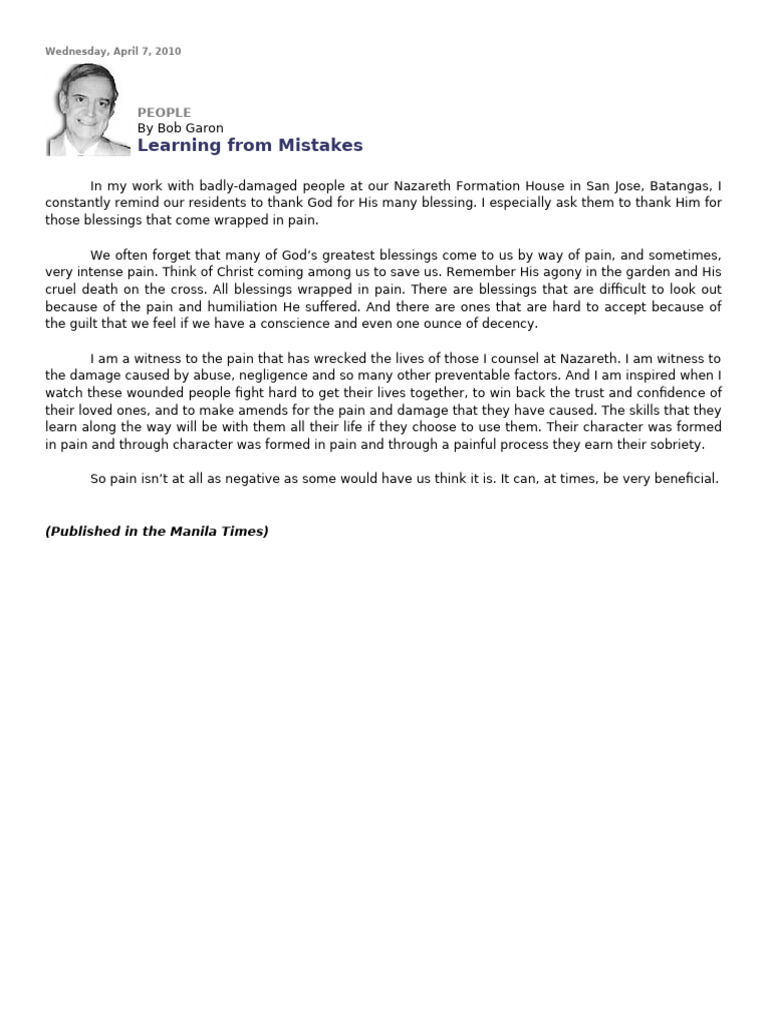 Aptil 7, 2010 Learning From Mistakes | PDF