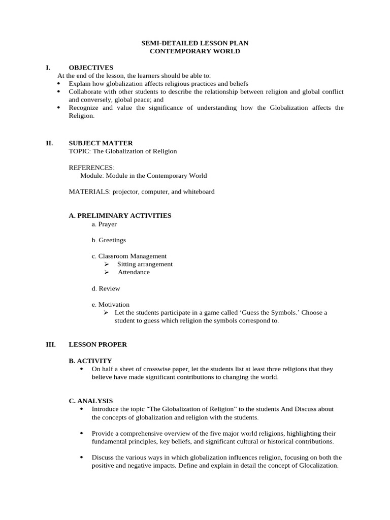 Contemporary World (Lesson-Plan) | PDF | Lesson Plan | Globalization