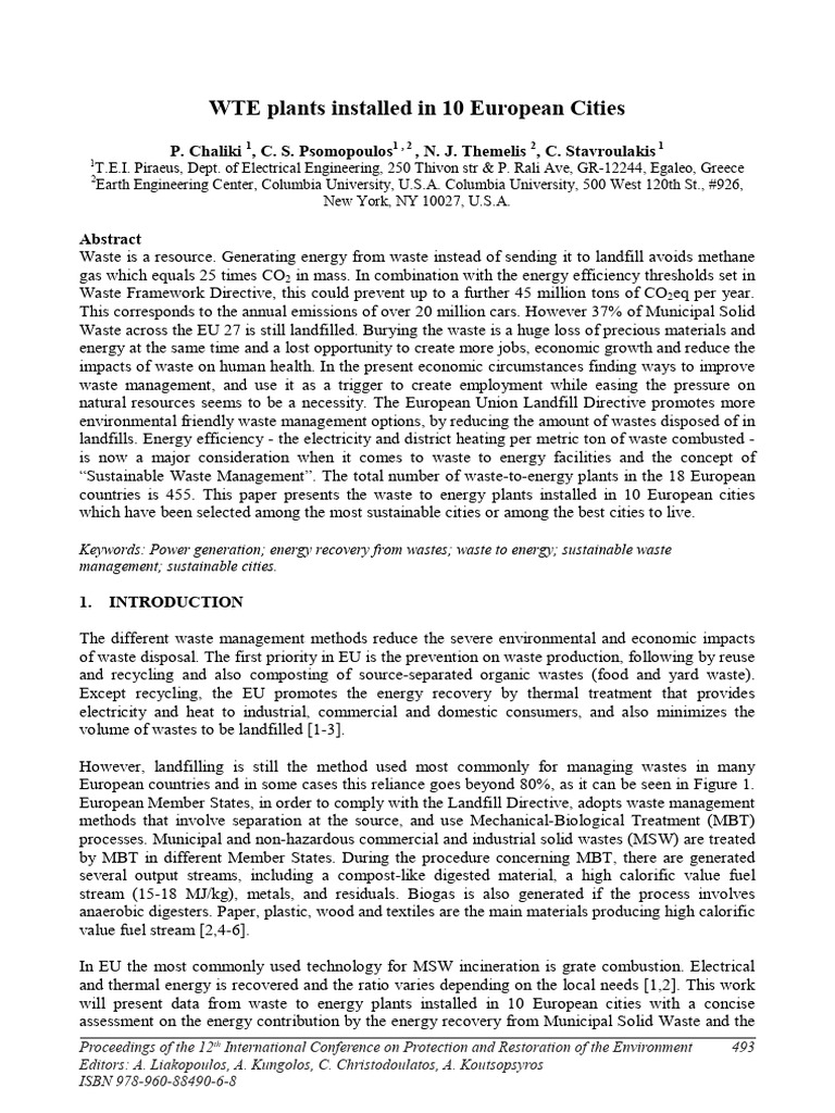 Chaliki Psomopoulos Themelis WTE 10 EU Cities PREXII 2014 2 | PDF ...