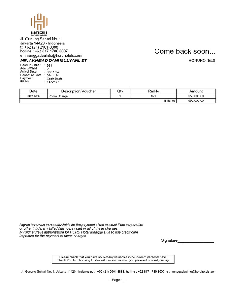 Performa Invoice Room#921 | PDF