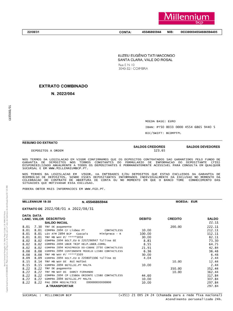 Estrato Bancário | PDF