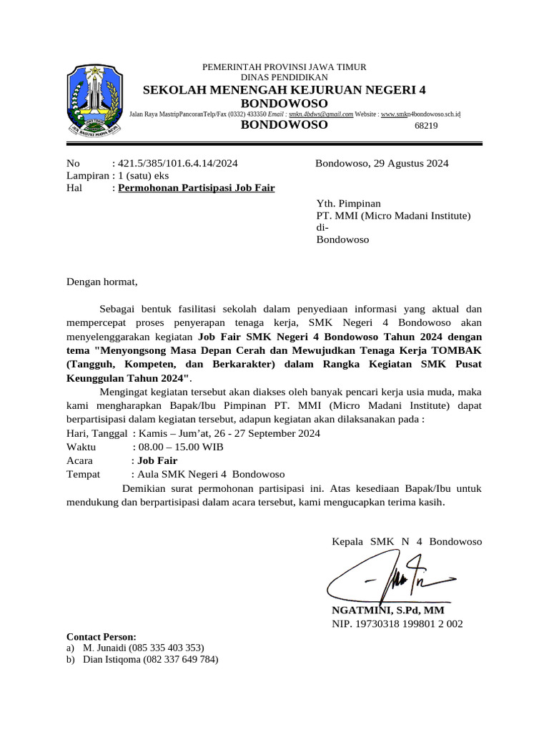 SURAT PERMOHONAN PARTISIPASI PT. MMI (Micro Madani Institute) | PDF