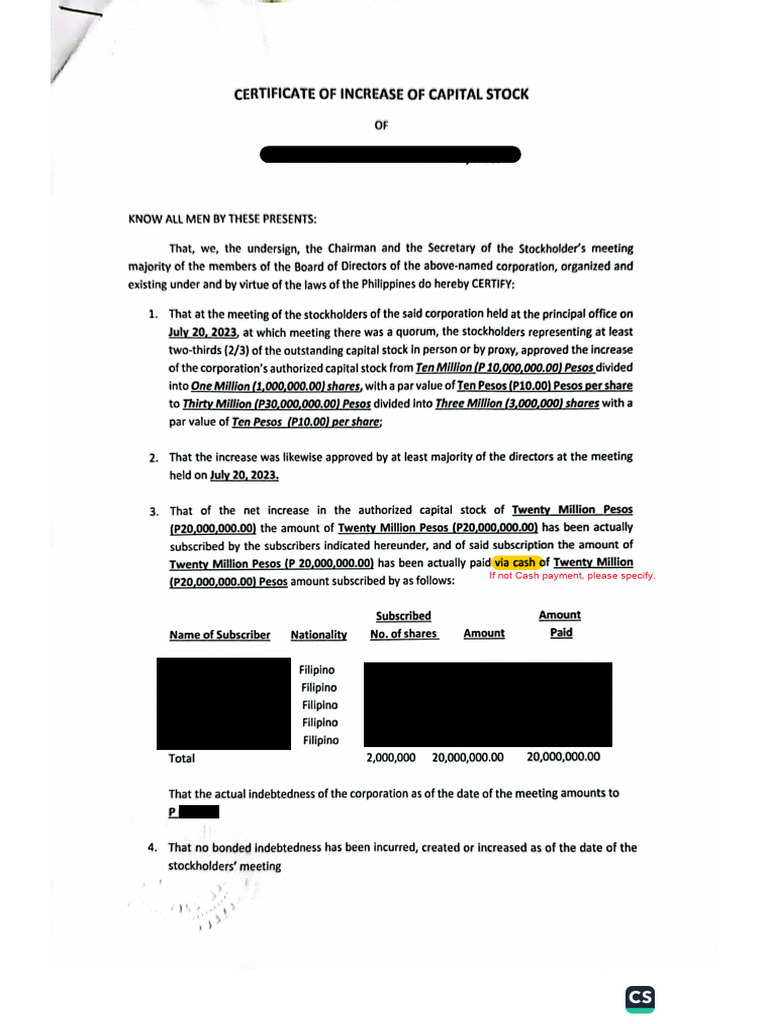 Certificate of Increase Sample | PDF