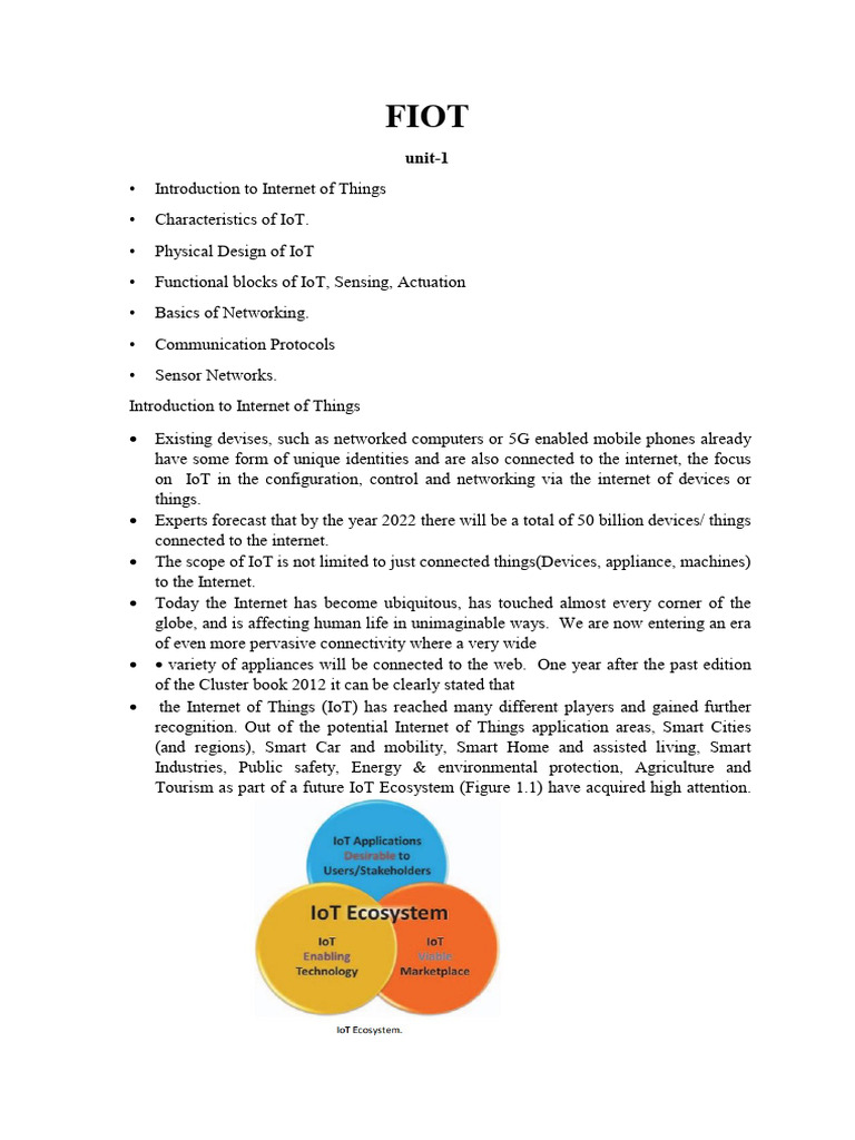 FIOT unit-1 notes | PDF | Cloud Computing | Internet Of Things