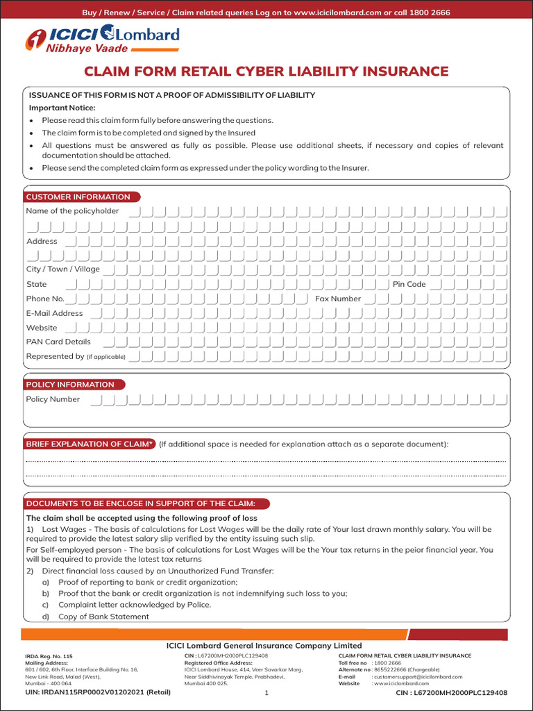 Cyber Liability Insurance Claim Form | PDF | Insurance | Banks