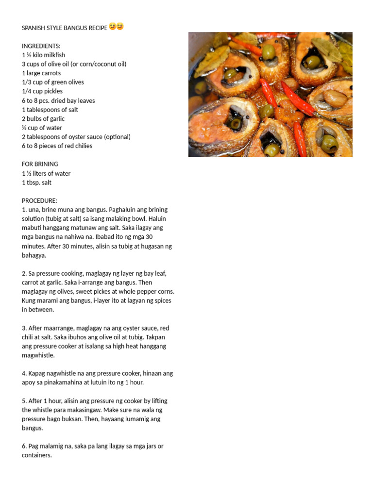 Spanish Style Bangus Recipe | PDF