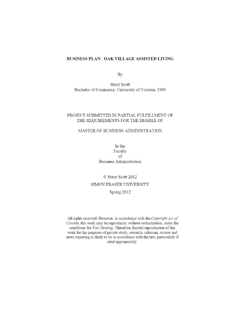 Business Plan - Oak Village Assisted Living | PDF