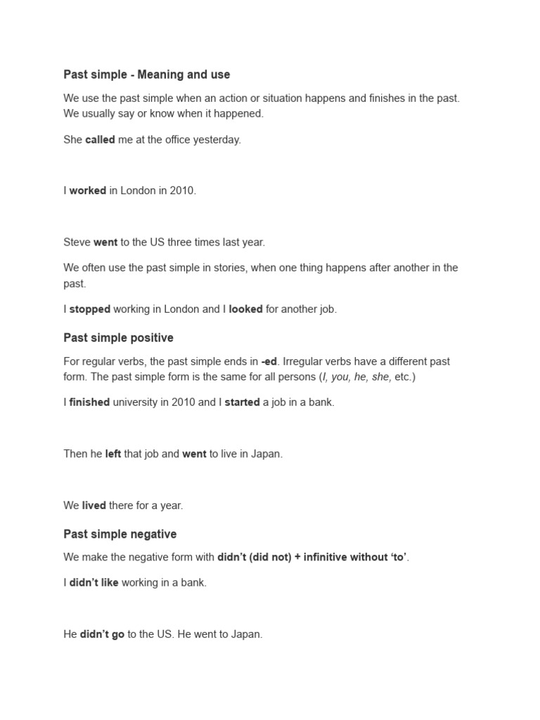 Past Simple Guide for Learners | PDF | Language Arts & Discipline ...