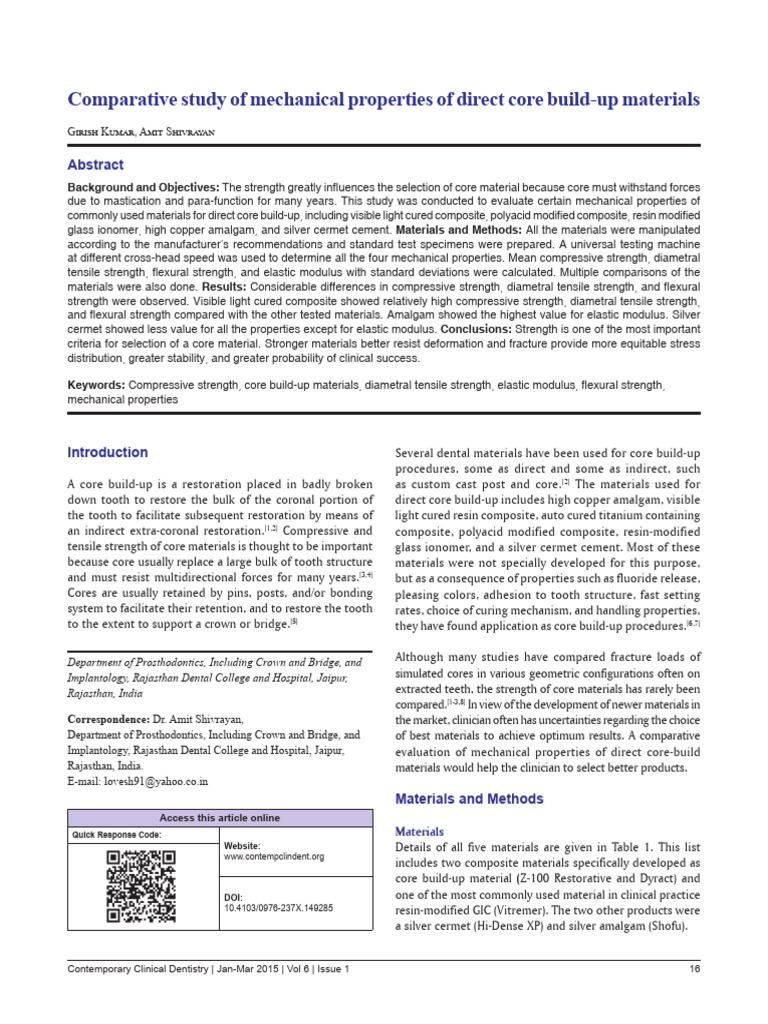 Comparative study of mechanical properties of direct core build-up ...