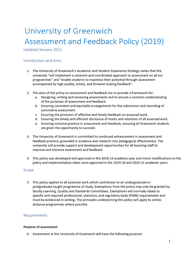 Assessment and Feedback Policy 2019 Updated Jan 21 | PDF | Critical ...