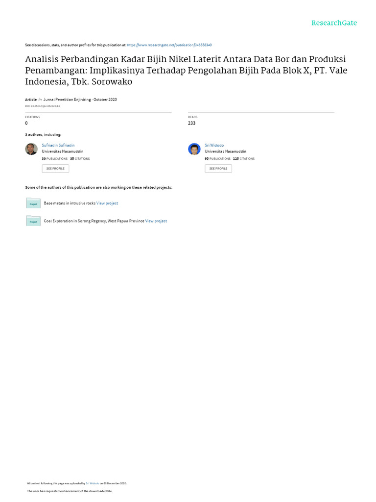 Analisis Perbandingan Kadar Bijih Nikel Laterit Antara Data Bor Dan Produksi Penambangan ...
