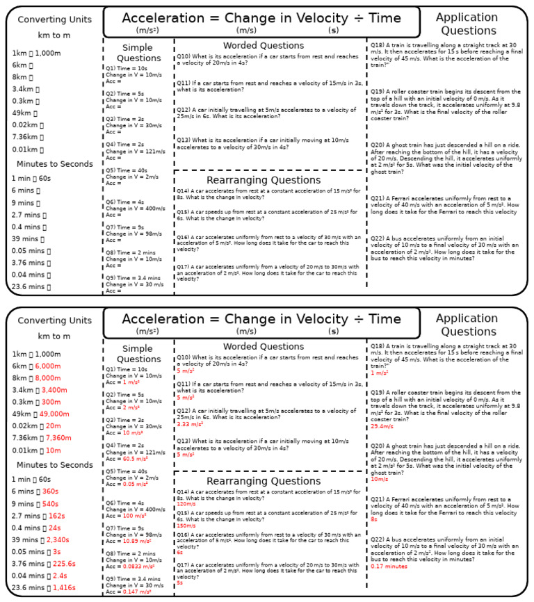 Acceleration Calculation Worksheet | PDF | Mechanics | Acceleration