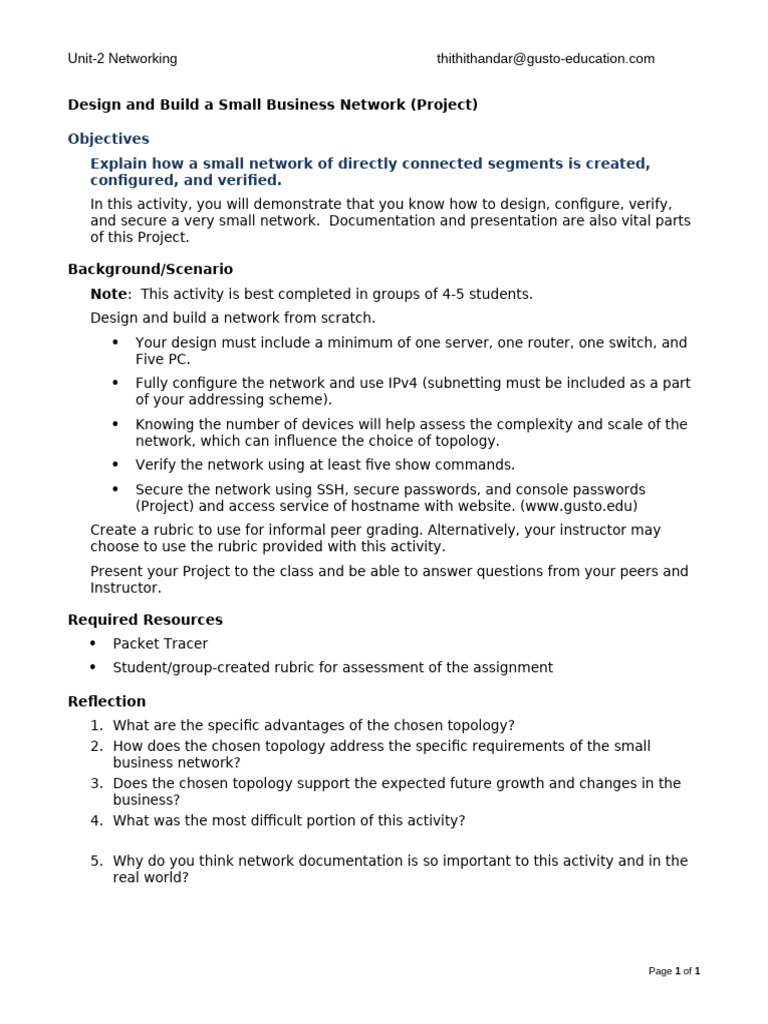 Class Activity - Design and Build A Small Network InstructionsPDF | PDF ...