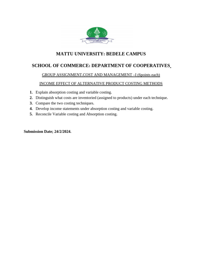 Assignment of Cost Management I | PDF