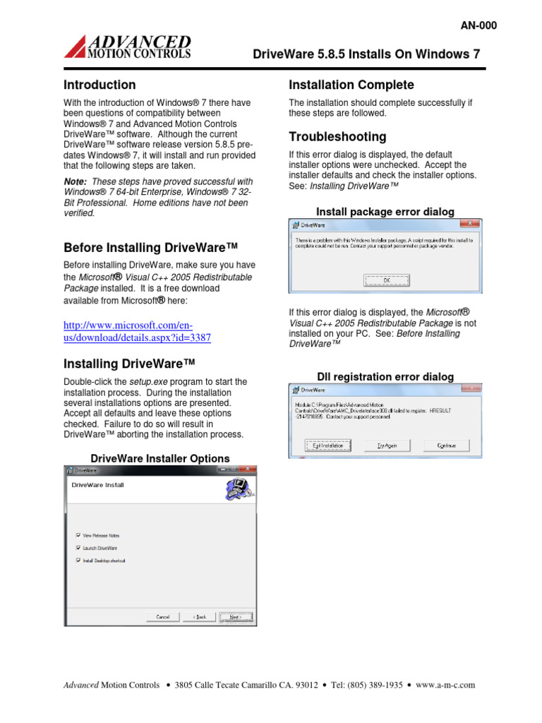 AppNote 000 DriveWare 5.8.5 Installs On Windows 7 | PDF