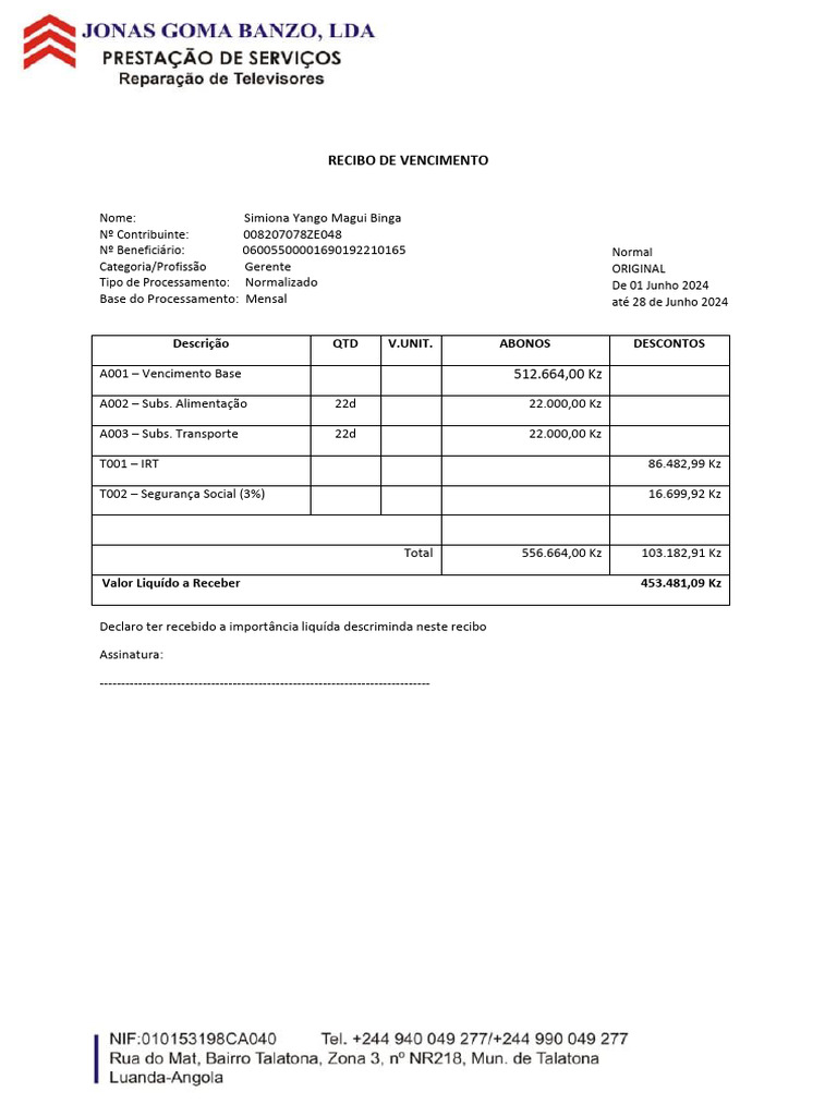 Recibo De Vencimento 03 PDF