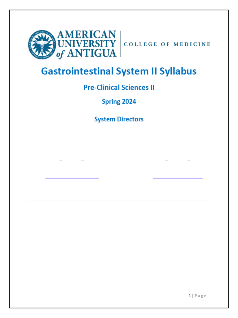 Full Syllabus - GIT2 S2024 - Updated | PDF | Infection | Esophagus