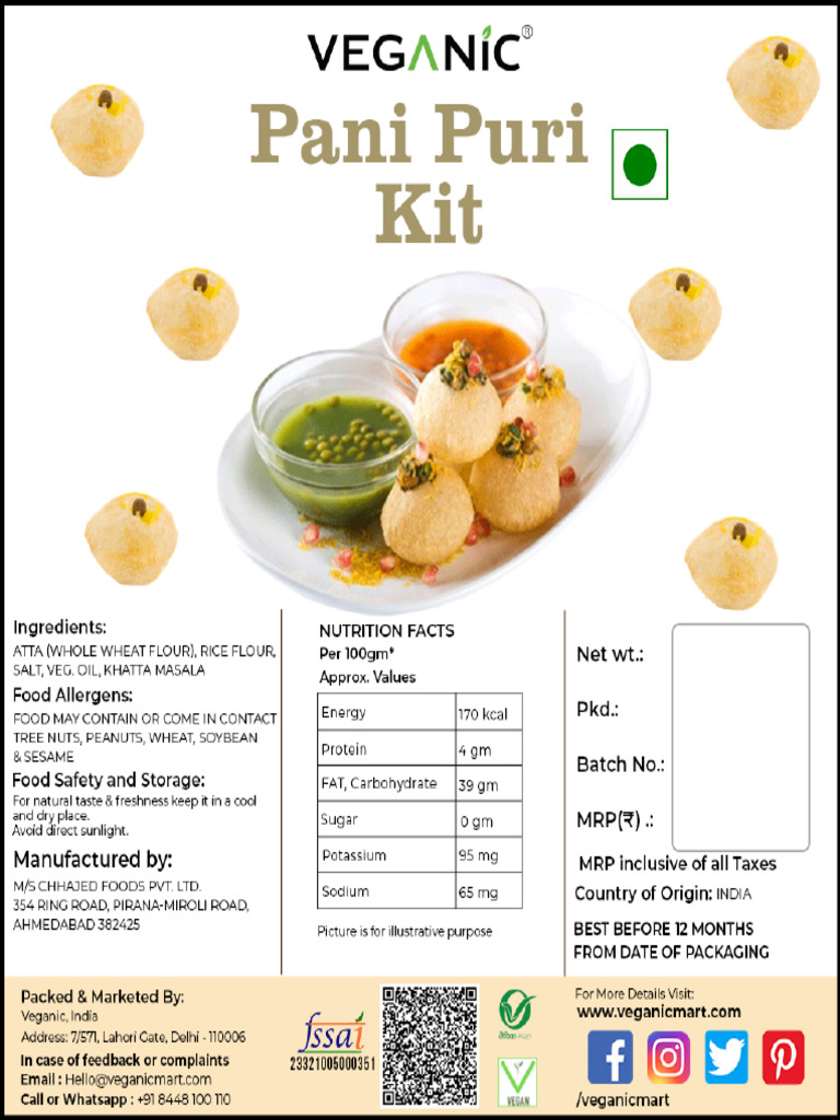 Veganic Pani Puri Golgappa Pellets Kit | PDF