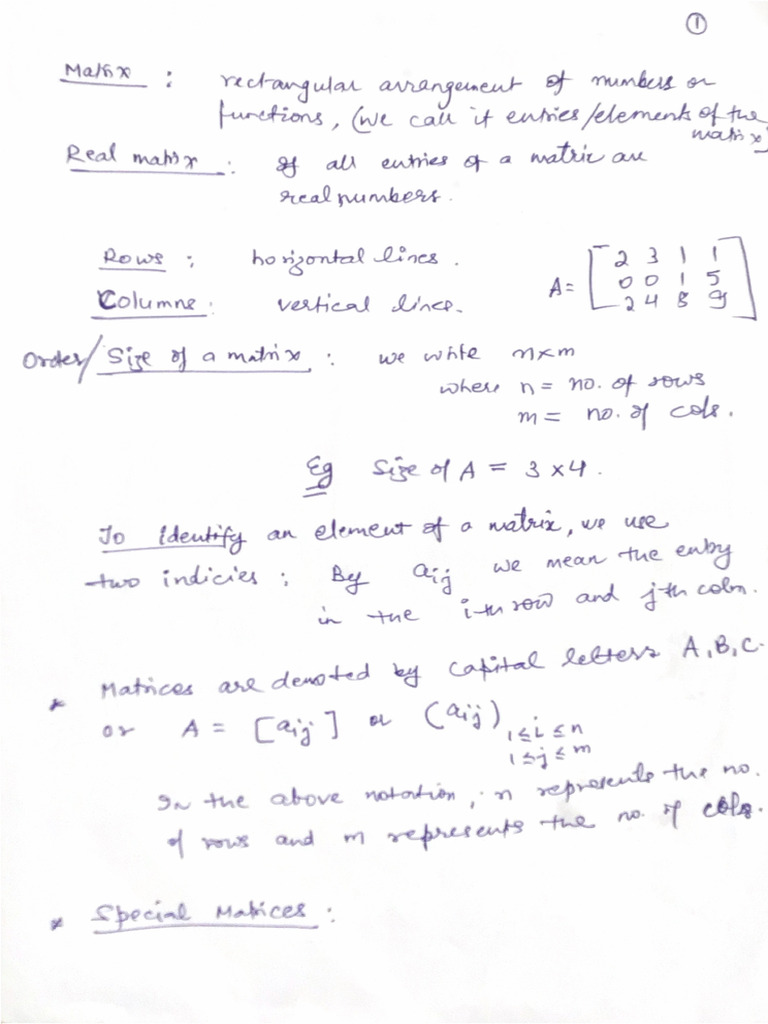 Maths Notes Matrix 1 | PDF