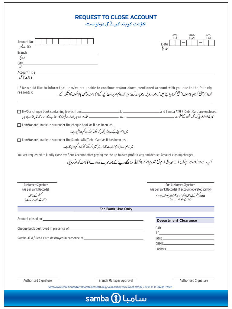 Account Closure Request Form | PDF | Banks | Cheque