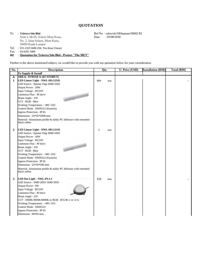 Quotation for Triterra's The MET Project | PDF | Electrical Engineering ...