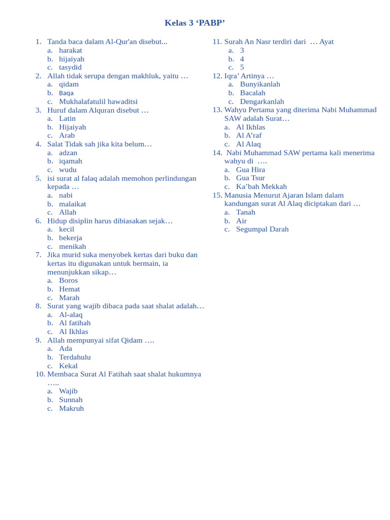 SAS PABP JAWA Kelas 3 BILLY | PDF