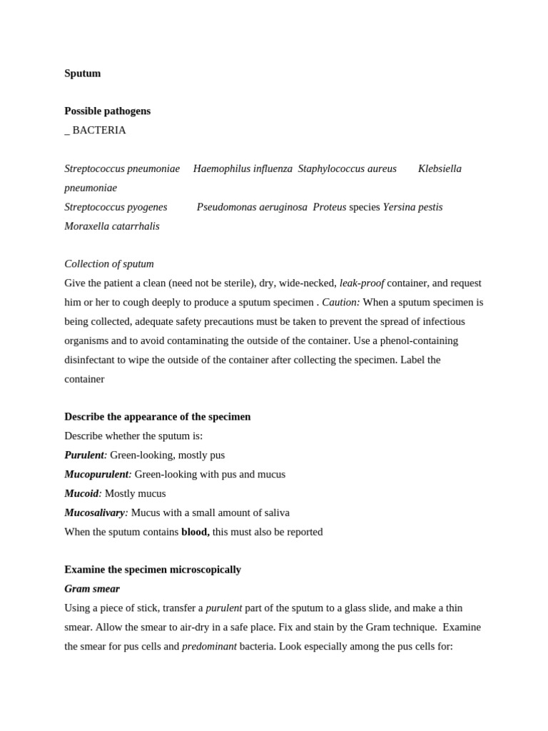 Sputum, Throat and Mouth | PDF | Pneumonia | Immunology