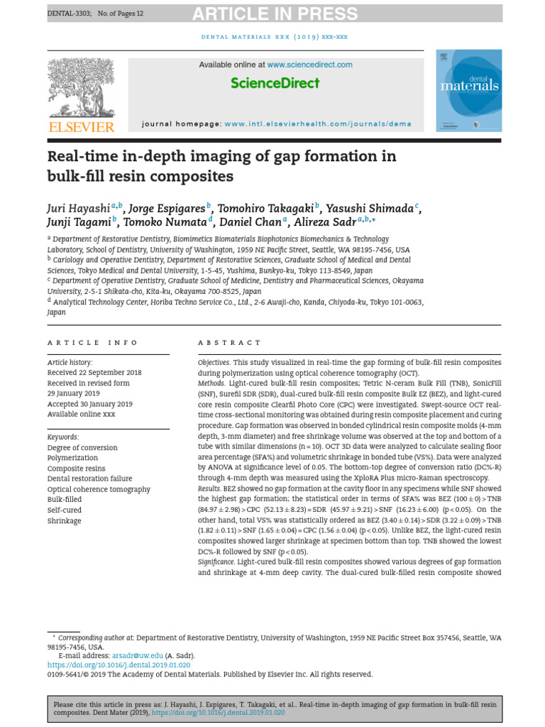 Real-Time In-Depth Imaging of Gap Formation in Bulkfil Resin Composites ...