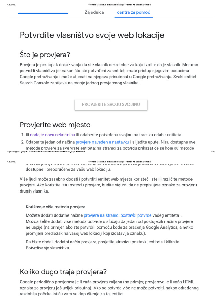 Potvrdite Vlasništvo Svoje Web Lokacije - Pomoć Na Search Console | PDF