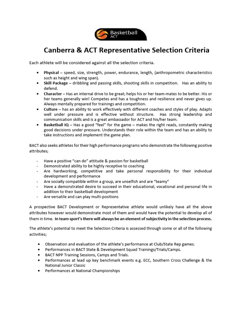 Canberra ACT Representative Selection Criteria PDF | PDF | Psychology | Cognition
